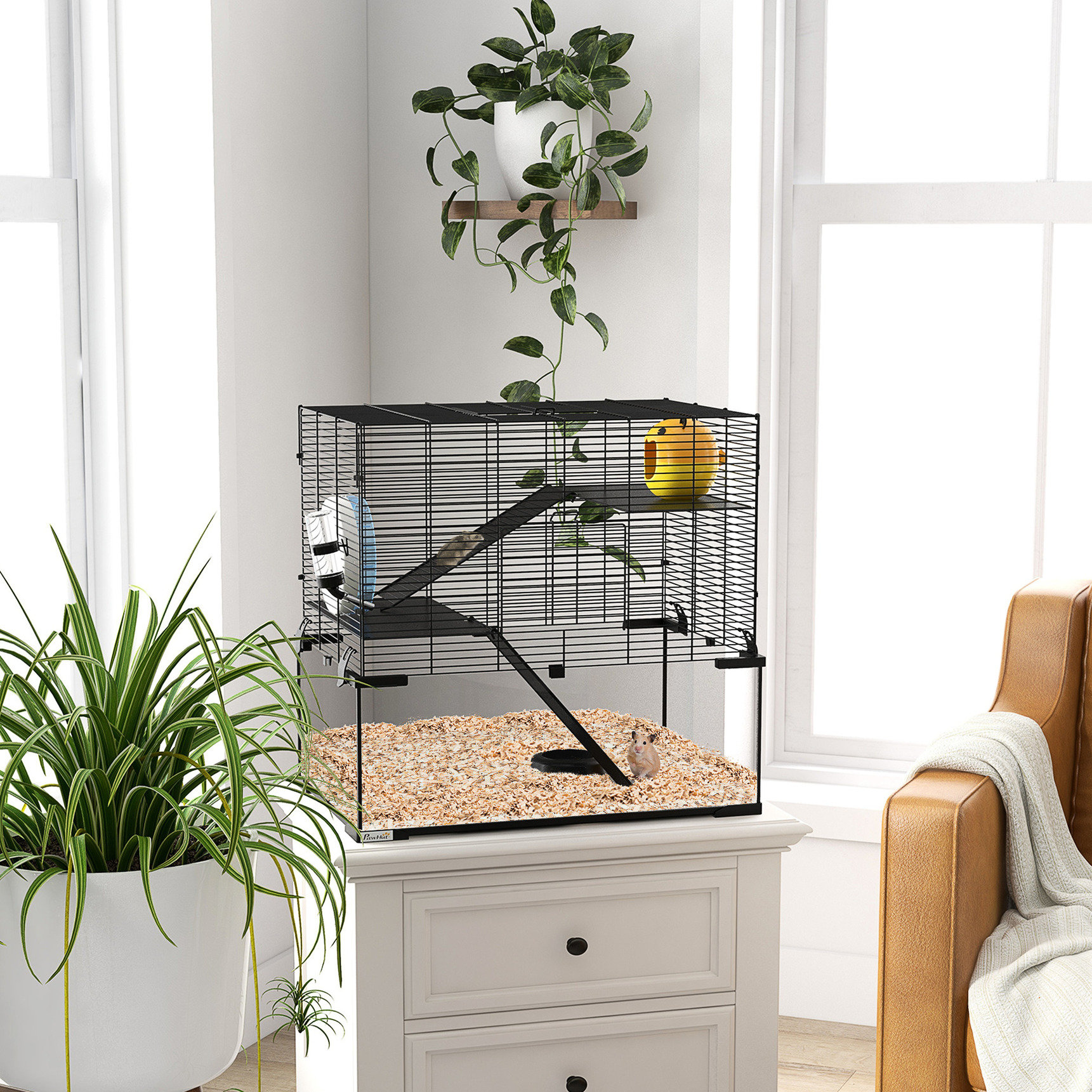 Orren Ellis Black Hamster Asylum, 23.5", With Steel Bars, Glass Basin ...